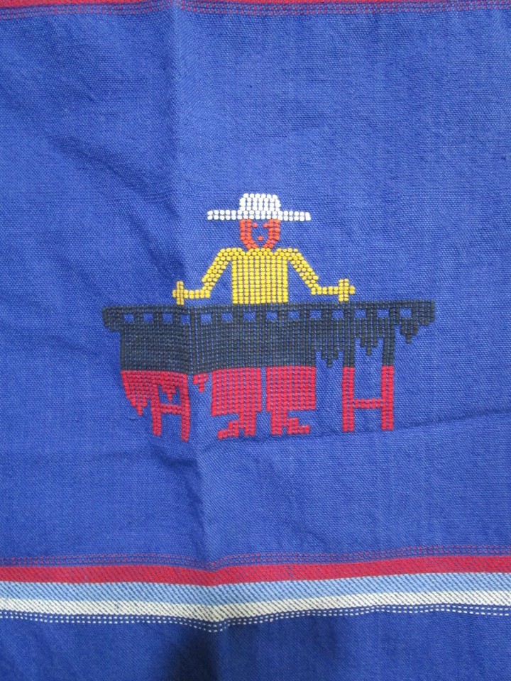 VTG Blue Embroidered People, Birds Guatemalan Folk Art 64" Round ...