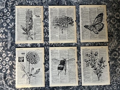 Vintage Dictionary Artwork Floral Flower Picture Collage Art Prints ...