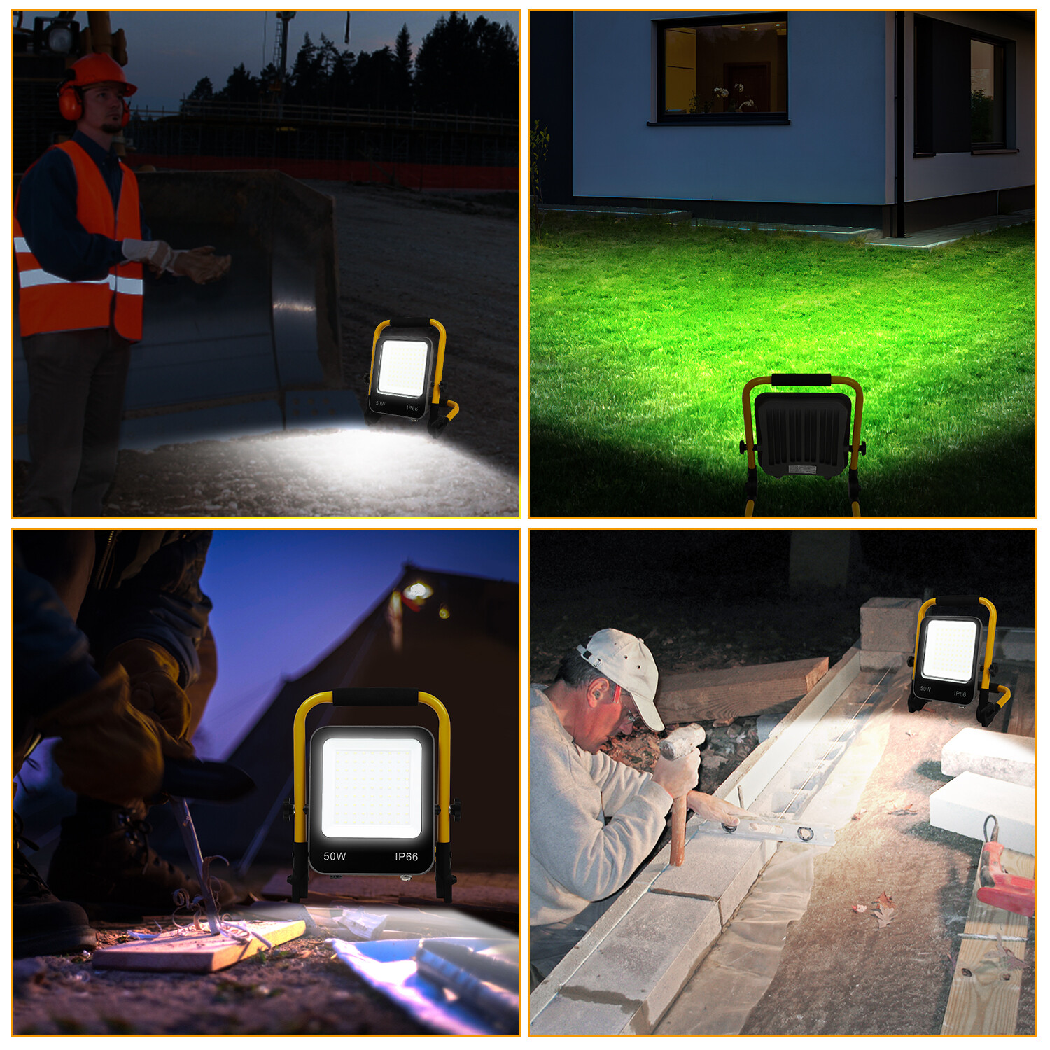 50-200W LED Fluter Baustrahler Flutlicht Gelb Stativ Baustrahler ...