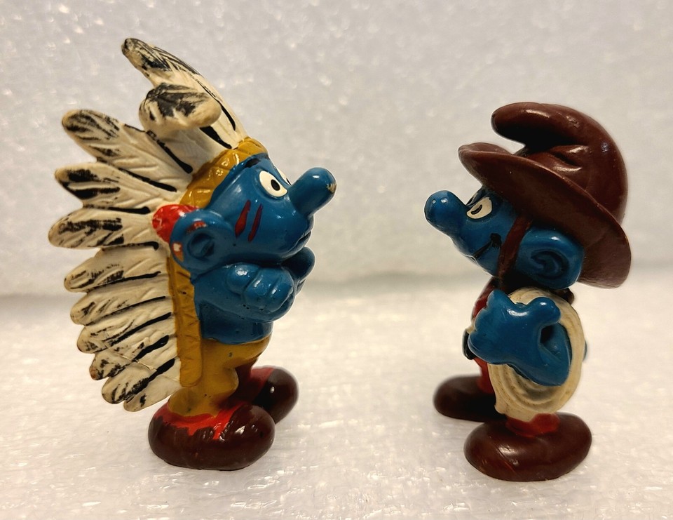 Vintage 1981 Smurf Indian Chief 2" Cowboy Smurf Toy Figure Peyo | eBay