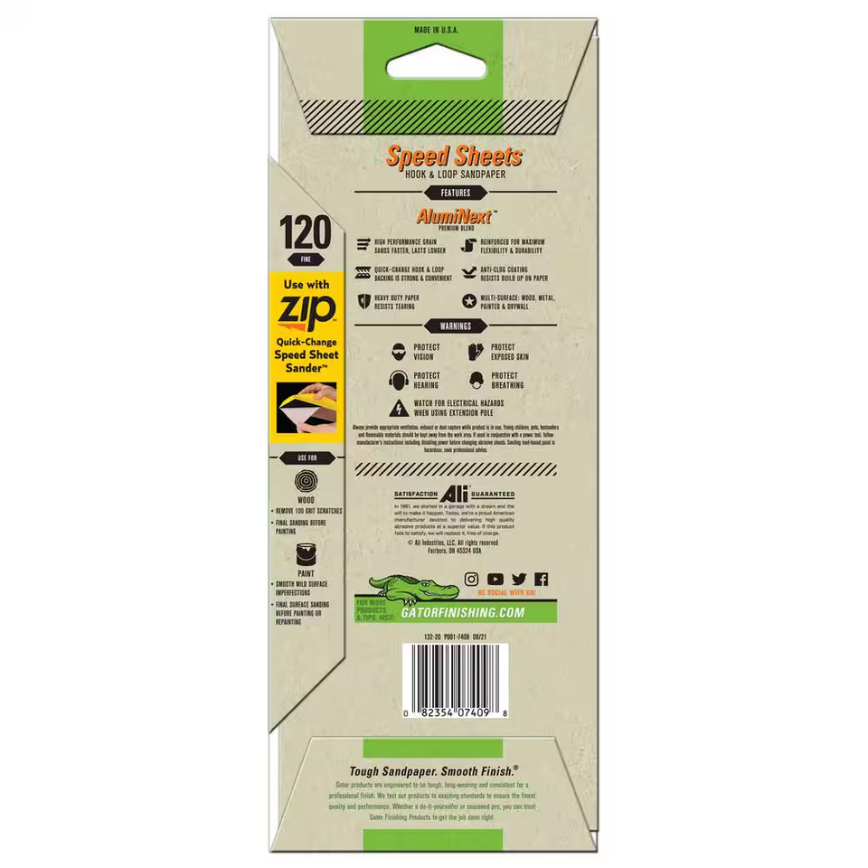 Aluminext Speed Sheets 3-2/3 In. X 9 In. 120 Grit Fine Hook and Loop ...