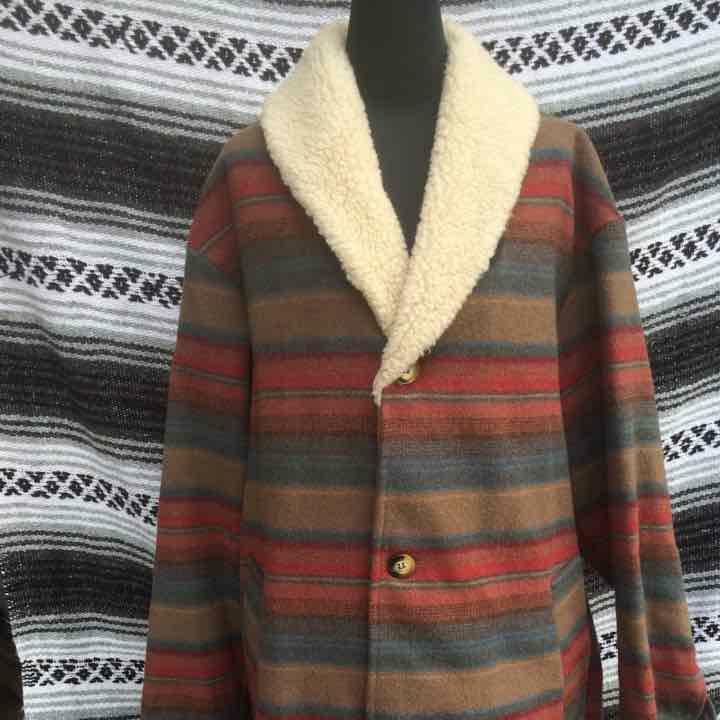 PENDLETON Boa Native Pattern Border Long Coat Jacket … - Gem