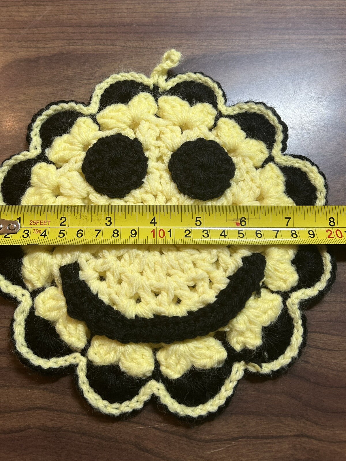 Vintage Crocheted Happy Smiley Face Pot Holder 90s Retro Yellow Black ...