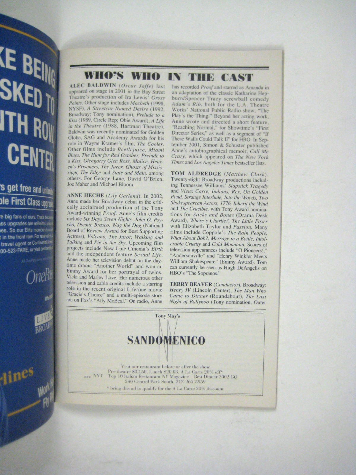 Twentieth Century Playbill 2004 Opening Night Anne Heck Alec Baldwin ...