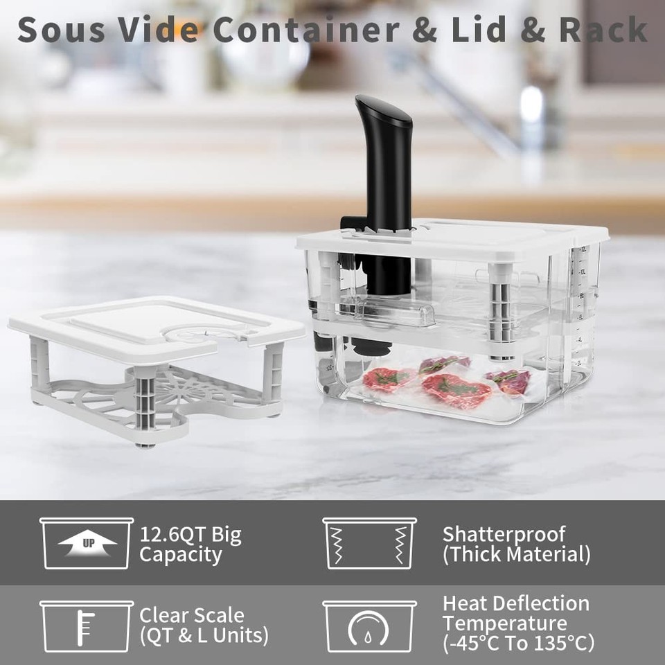 Sous Vide Container with Lid and Rack Sous Vide Pot 12.6 Quart Slow ...