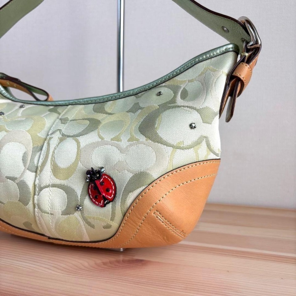 COACH Ladybug Limited Edition Signature Optic Hand Bag Green Used ...