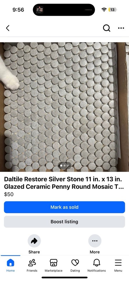 Daltile Restore Silver Stone 11 in. x 13 in. Glazed Ceramic Penny- 12 ...