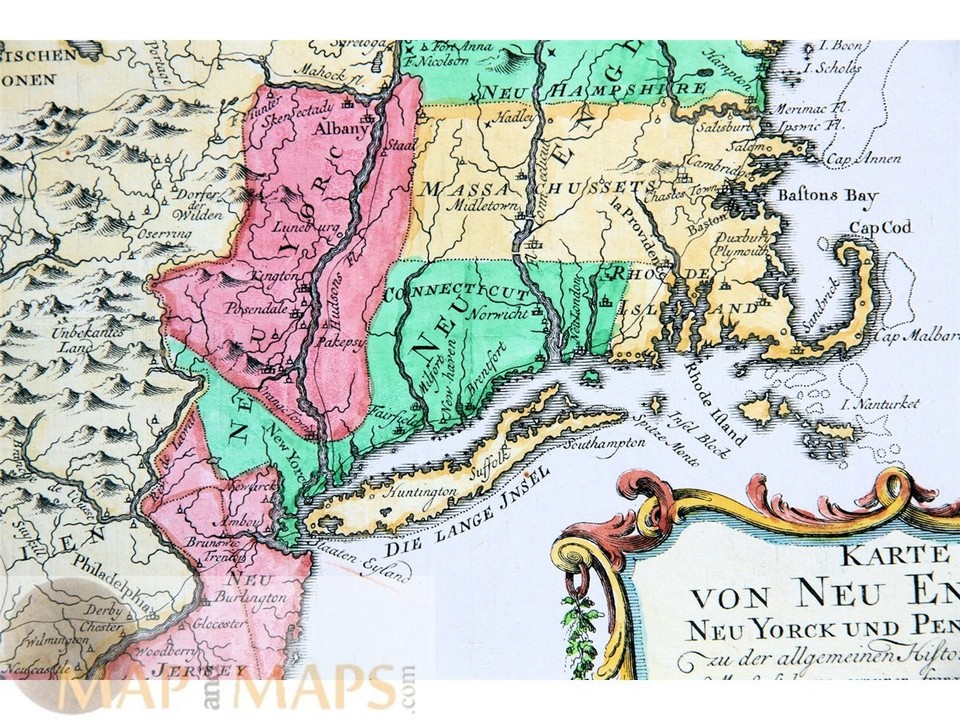 North America Antique Map New York, Lake Ontario, Delaware Bay ...