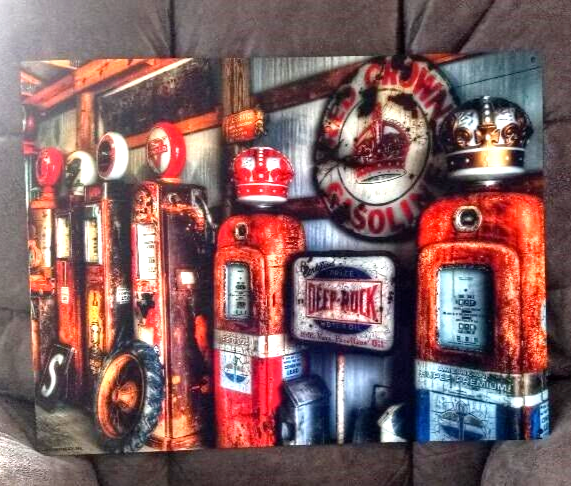 Gas Pumps Red Crown 23 Inch Sign Heavy Metal Shop Garage Home Office ...