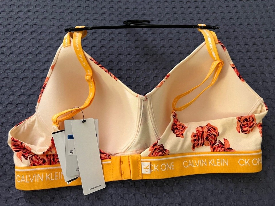 CK ONE SIZE XL Lightly Lined Bralette in Orange Floral inspired bra | eBay