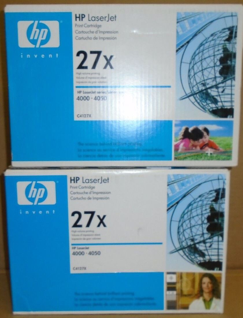 2 New Genuine Factory Sealed HP 27X Laser Cartridges Blue and Wht Boxes ...