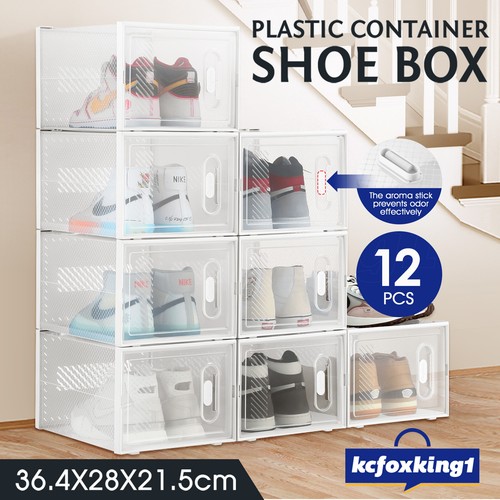 Stackable White Shoe Box Case Wardrobe Display Storage Organiser 12PCS ...
