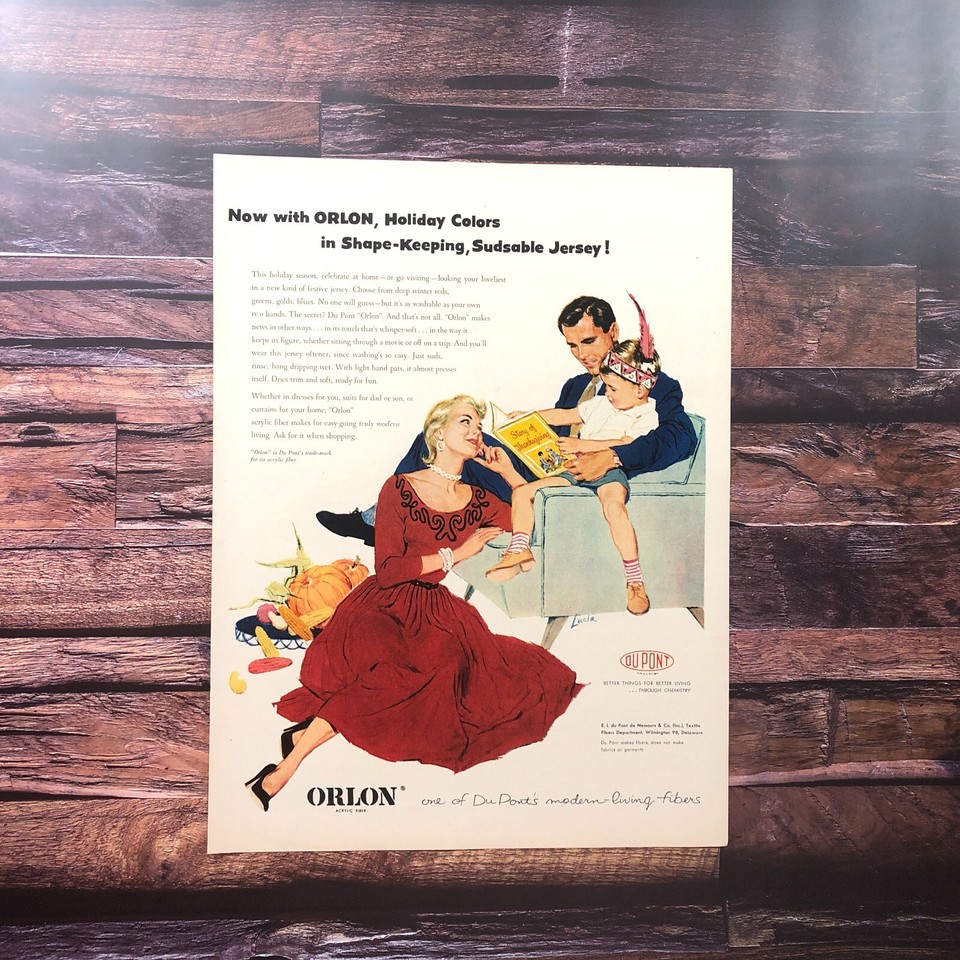 1953 Orlon Dupont Fabrics Vintage PRINT AD Red Dress Illustration Lucia ...