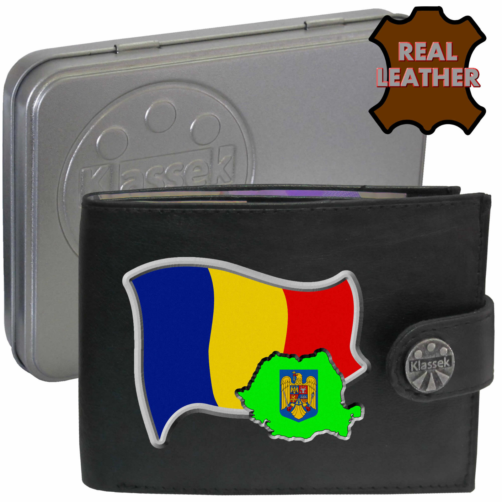 Romania Mens Leather Wallet Romanian Flag Map and Emblem Mans Gift ...