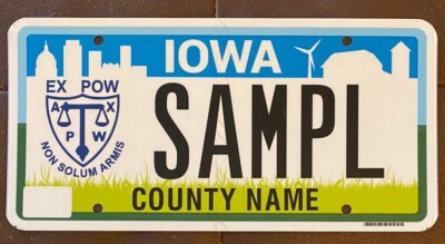 Iowa 2018 MILITARY EX POW NON SOLUM ARMIS SAMPLE License Plate # SAMPL ...