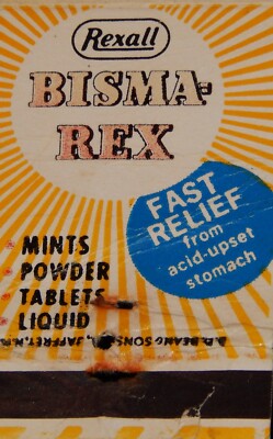 Vintage Matchbook,REXALL DRUG STORES FEATURING BISMAREX,"Fast Acid ...