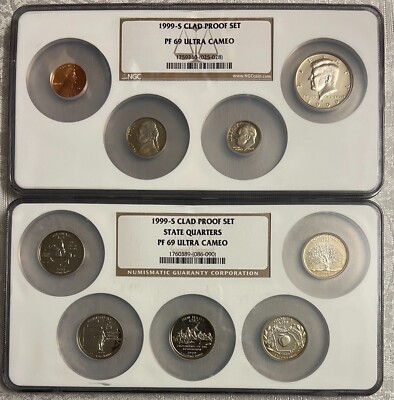 1999-S CLAD PROOF SET, COMPLETE MULTI COIN SET OF 10 COINS NGC PF69 ...