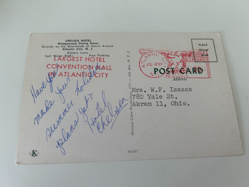 Chelsea Hotel Wedgewood Dining Room Atlantic City New Jersey Postcard ...