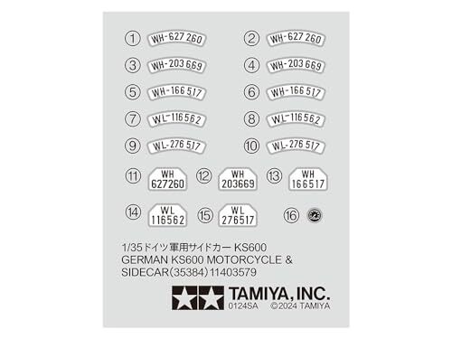 TAMIYA 1/35 No. 384 GERMAN KS600 MOTORCYCLE & SIDECAR 35384 Plastic ...
