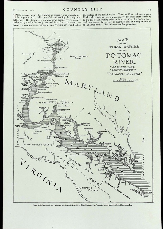 Map Of Tidal Waters Of The Potomac River Maryland Virginia Print Ad ...