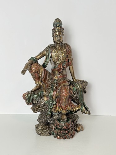 WATER AND MOON KWAN YIN STATUE 14.5" Large Buddhist Goddess Bronze ...