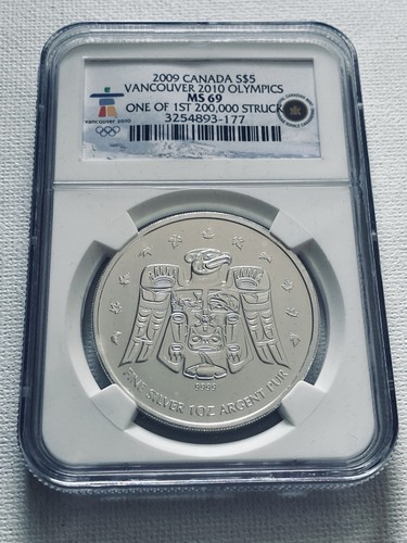 2009 Canada Silver Maple Leaf $5 Dollars 2010 Vancouver Olympics NGC ...