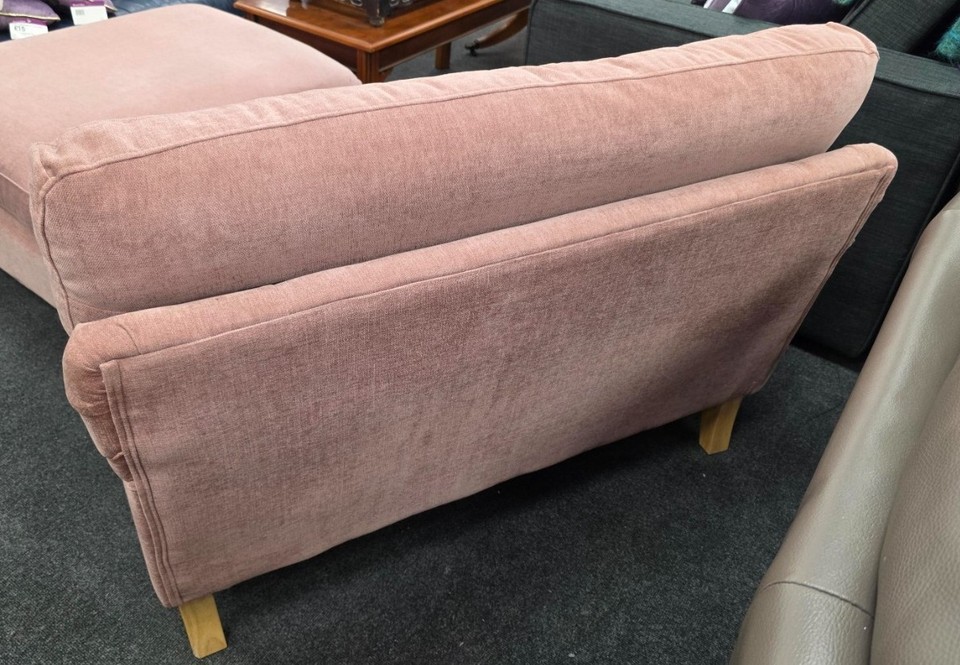 Dusky Pink Love Seat Armchair & Large Footstool Light Wood feet Used ...