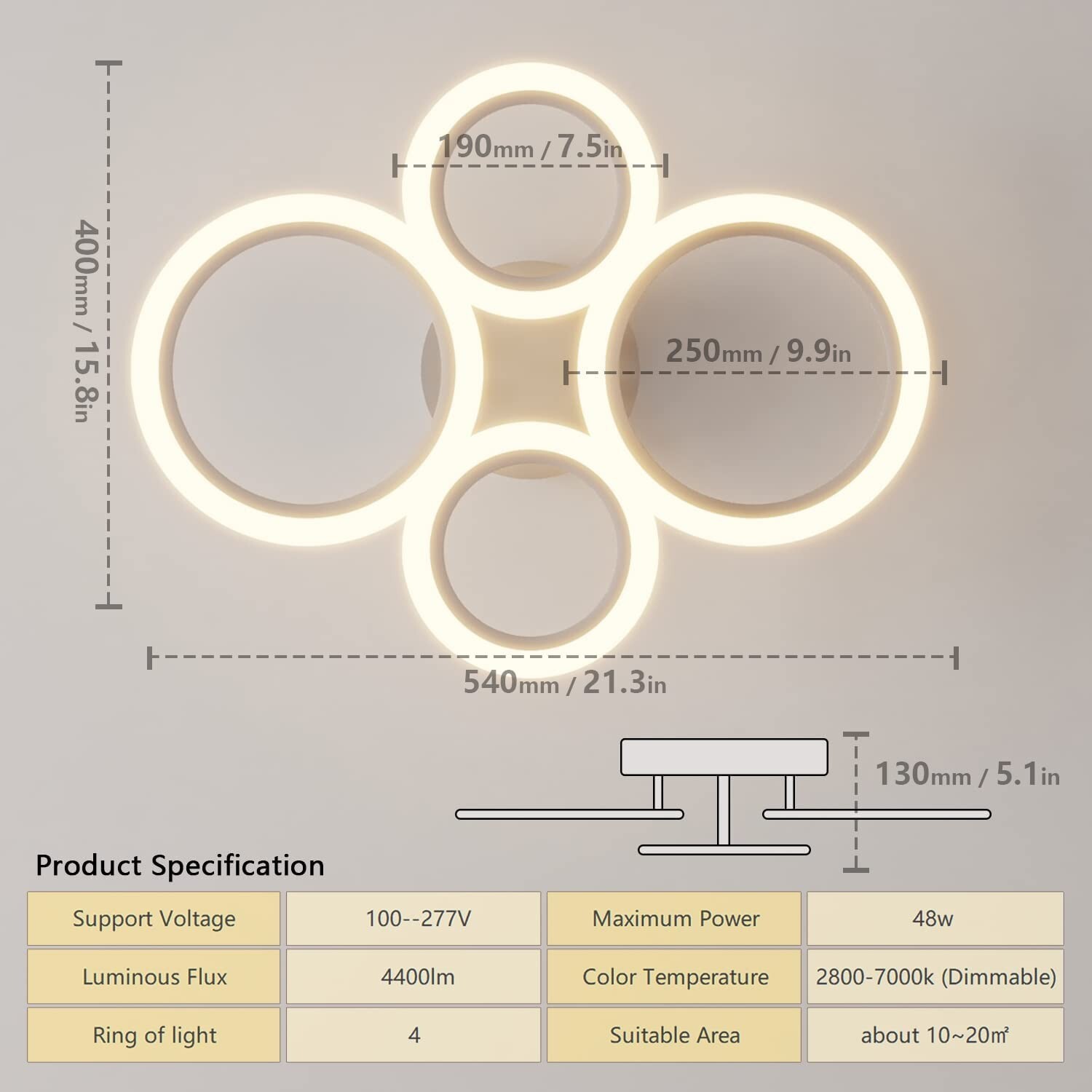 OUQI Modern LED Ceiling Light Dimmable Remote Control 4 Ring Ceiling ...