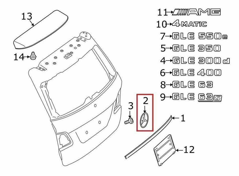 Gloss Black For Mercedes GLE W167 SUV Rear Boot Trunk Star Badge ...