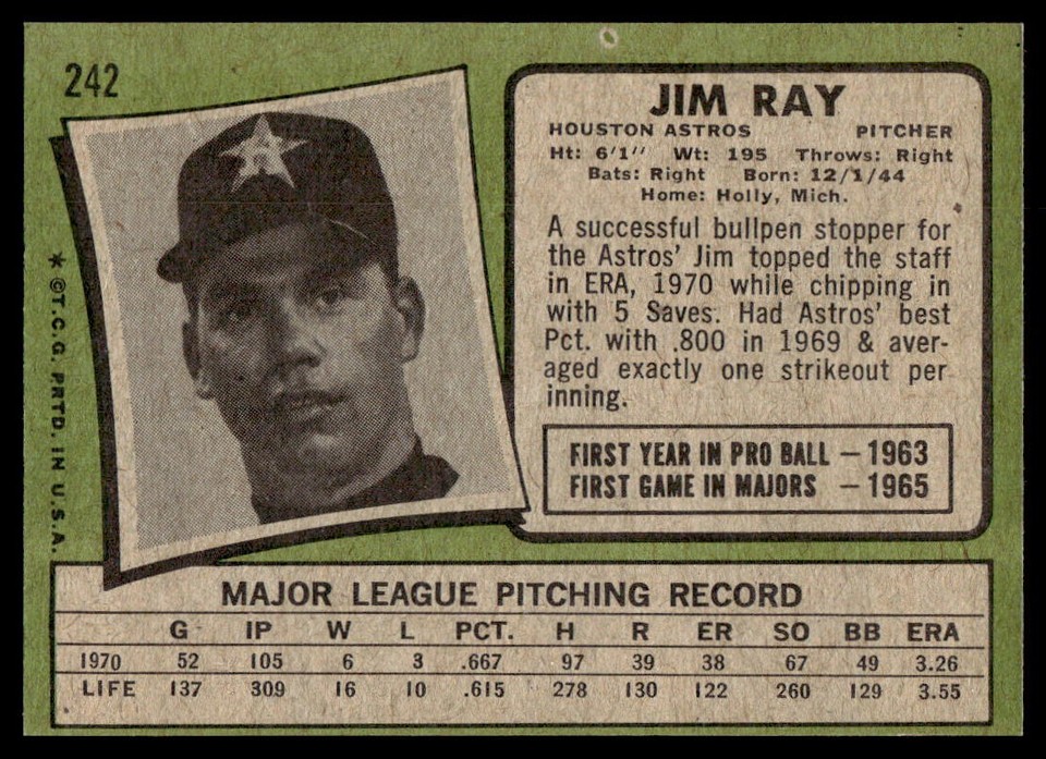 1971 Topps Jim Ray #242 Houston Astros | eBay