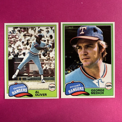 🐶 1981 Topps Baseball Al Oliver #70 & George Medich #702 Texas Rangers ...