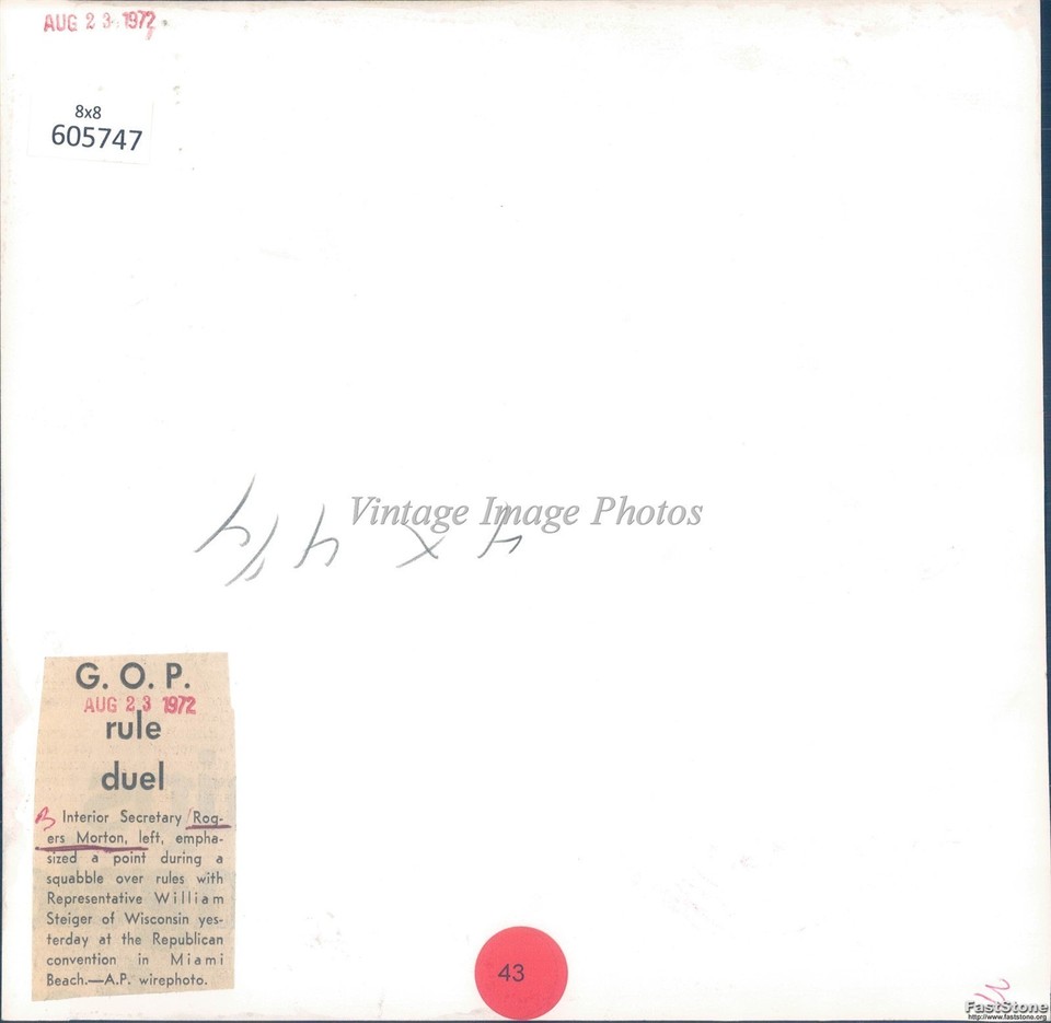 1972 Rogers Morton Interior Secretary William Steiger Miami 8X8 Vintage ...