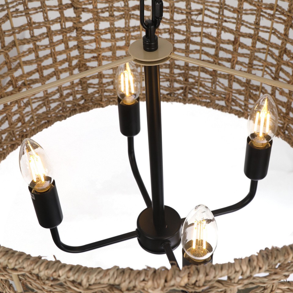 Vintage Rattan Swag Lamp Light Pendant Chandelier Boho Bamboo Mid ...