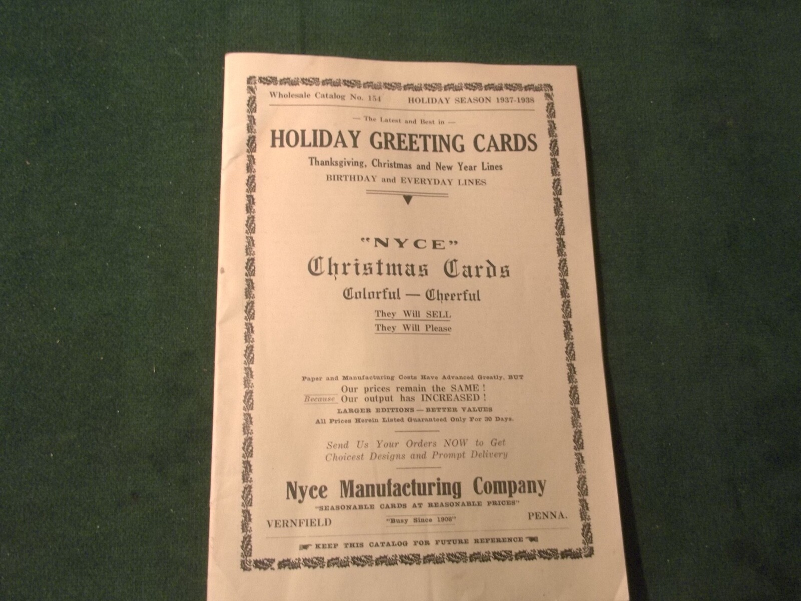 1937 Christmas & New Year Greeting Card Catalog- NYCE Mfg Verfield, PA ...