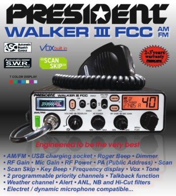 President WALKER III AM/FM CB Radio with new unique Scan Skip Feature ...