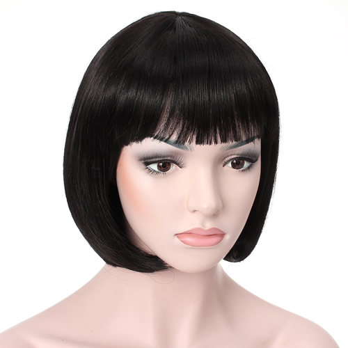 10" Short Straight Hair Flapper Cosplay Costume Bob Wig (Black ...