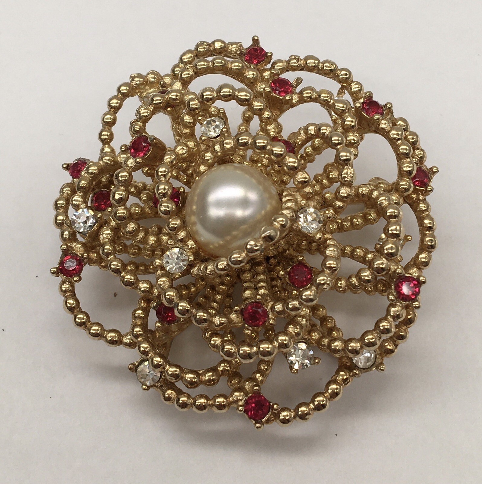 Vintage Marcel Boucher Brooch Pearl Rhinestone Rose F… - Gem