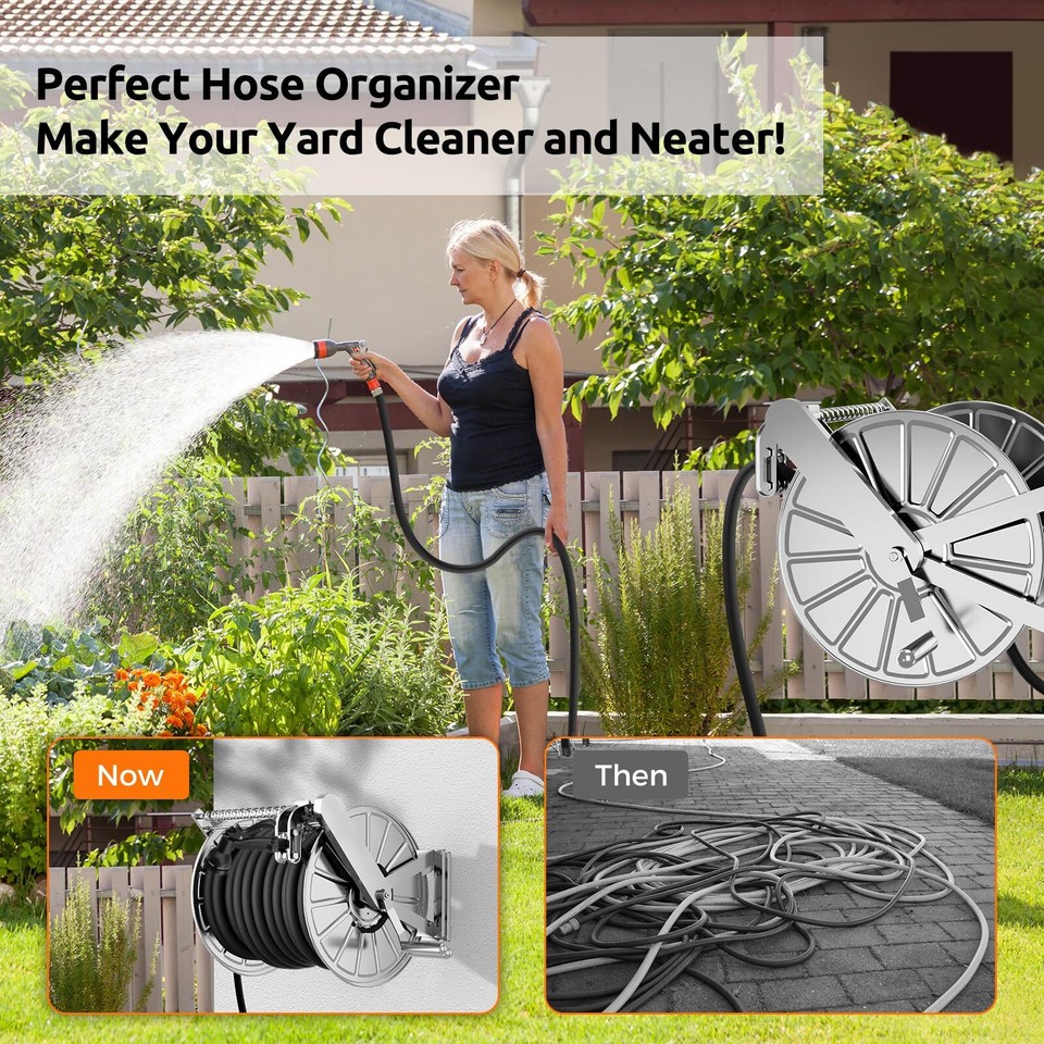 Marcytop Tools Heavy Duty Garden Water Hose Reel Wall Mounted ...