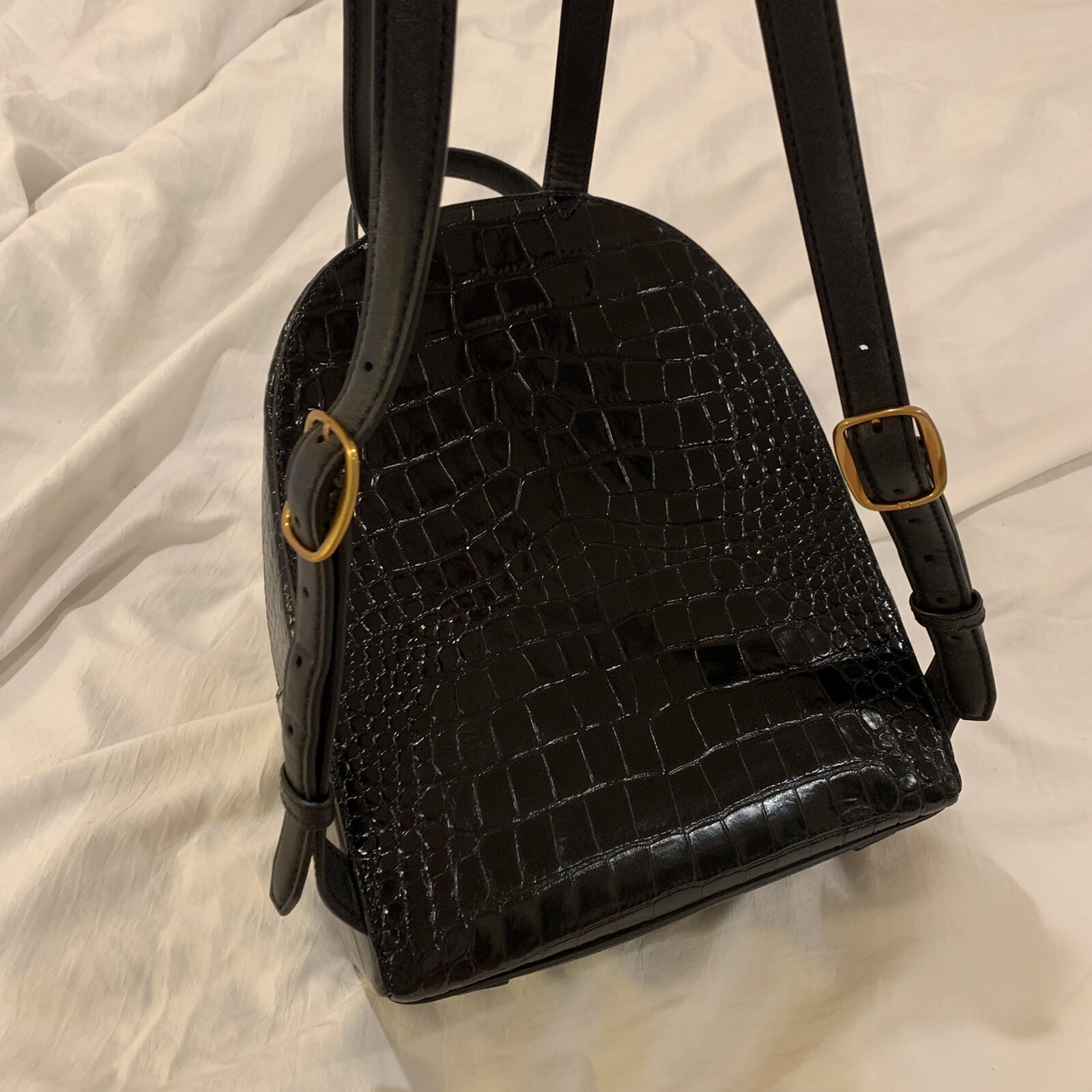 Tory Burch Black Croc Embossed Mini Backpack - Gem