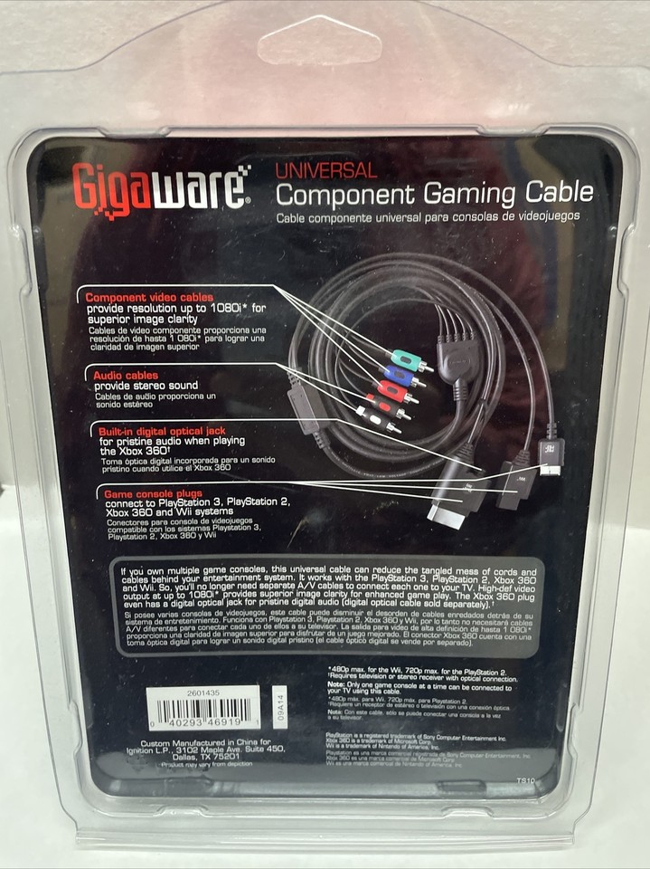 Gigaware 2601435 Component Gaming Cable For PS2, PS3, Wii, XBox 360 NEW ...