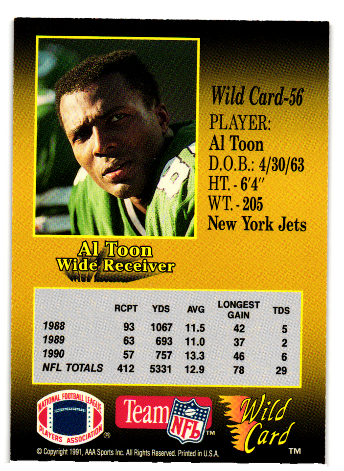 1991 Wild Card #56 Al Toon New York Jets NFL Football | eBay