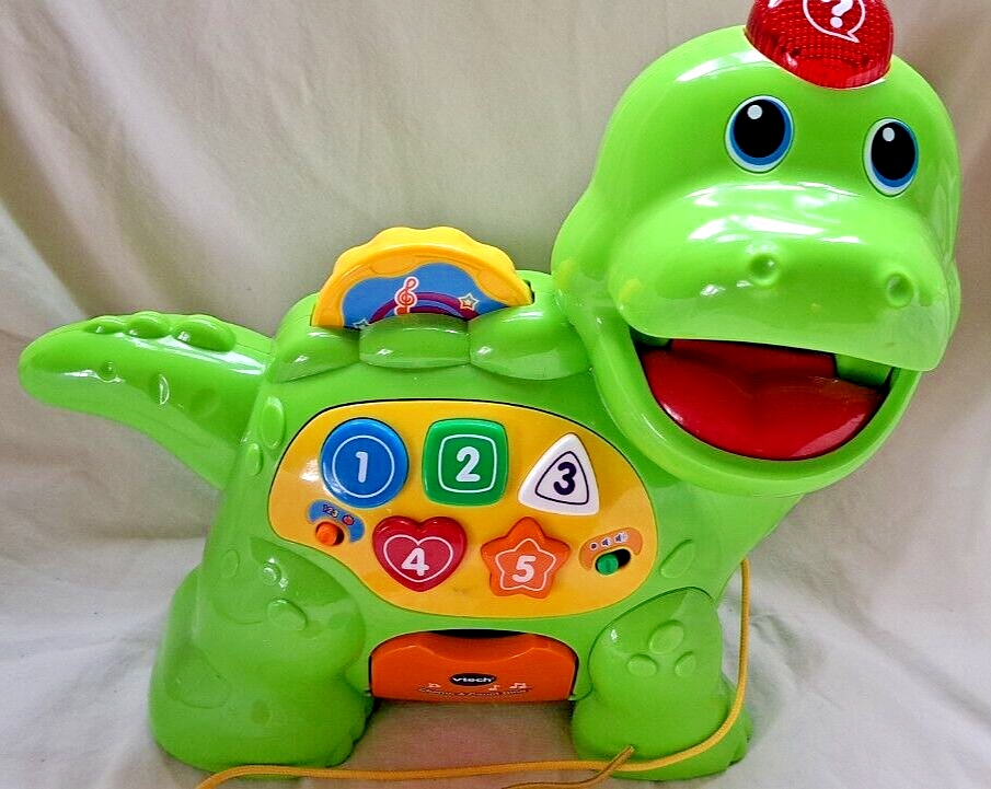 Vtech Chomp & Count Dino Green Dinosaur Toy 5 Coins Talks Colors Shapes ...