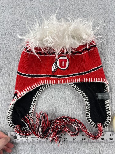 Utah Utes Beanie Toque Adult One Size Red Black Acrylic Ear Flaps ...