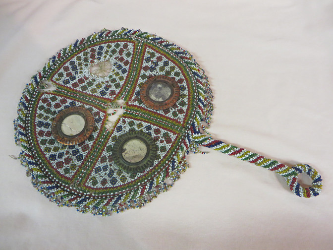 Old Hand Glass Beaded Round Fan from Udaipur India Needs TLC | eBay