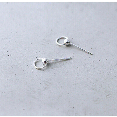 Shiny 925 Sterling Silver Small Ball with Hoop Loop Circle Stud ...