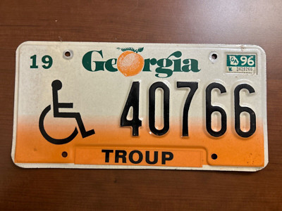 Vintage 1996 Georgia Handicap License Plate Troup | eBay