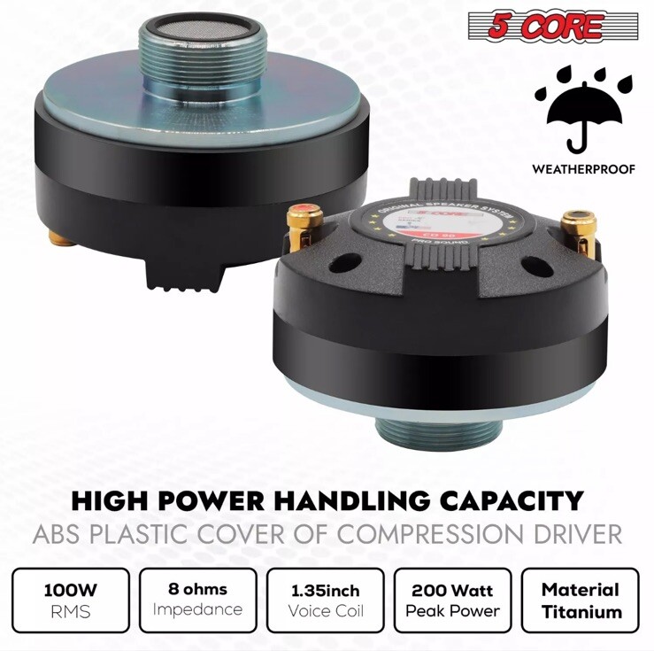 5Core 200W 34MM 1.35" Titanium Compression Driver Screw-on Horn Speaker ...