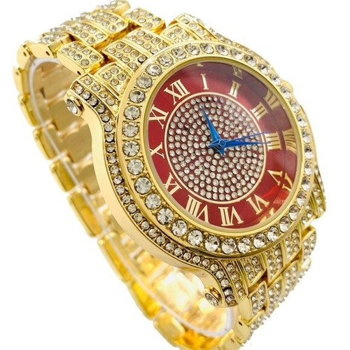 Men Hip Hop Icy Gold PT Rapper's Bling Luxury Lab Diamond Red Dial ...
