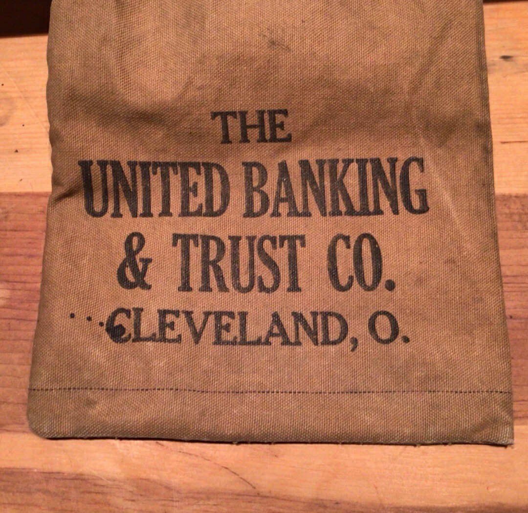 1890-1929 UNITED BANKING TRUST CO. BANK BAG OF CLEVELAND, O. RARE OLD ...