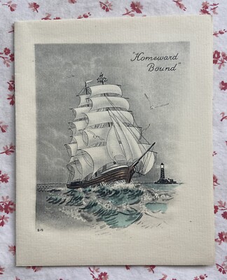 Vintage Mid Century UNUSED Christmas Clipper Ship Ocean Lighthouse ...